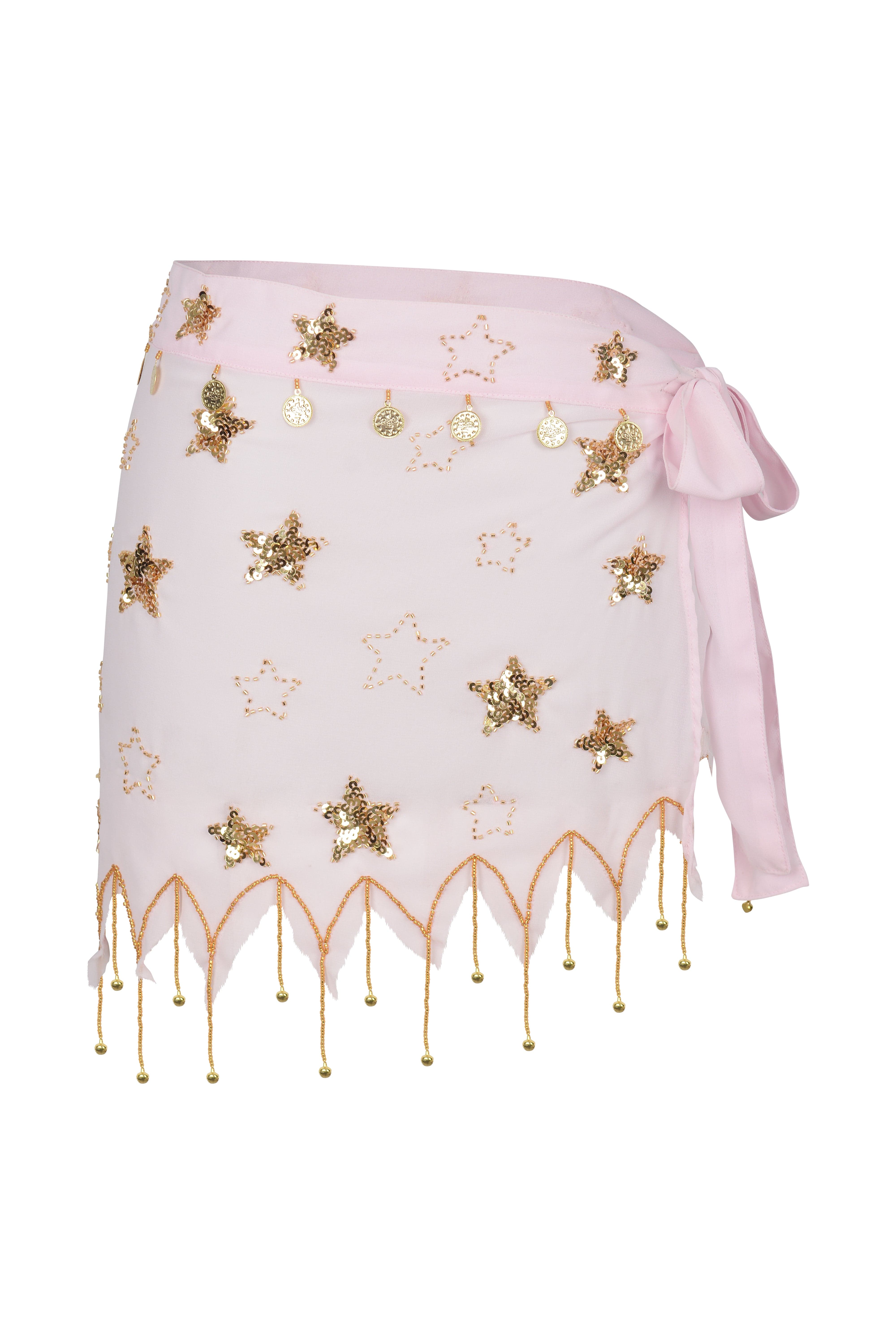 PEONY BEADED PIXIE TIE SKIRT - PINK/GOLD – Her Pony
